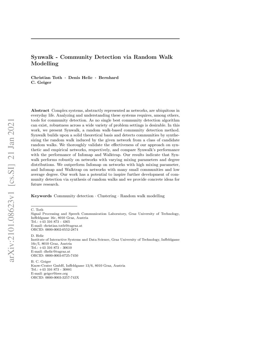 Synwalk Community Detection Via Random Walk Modelling Deepai 4251