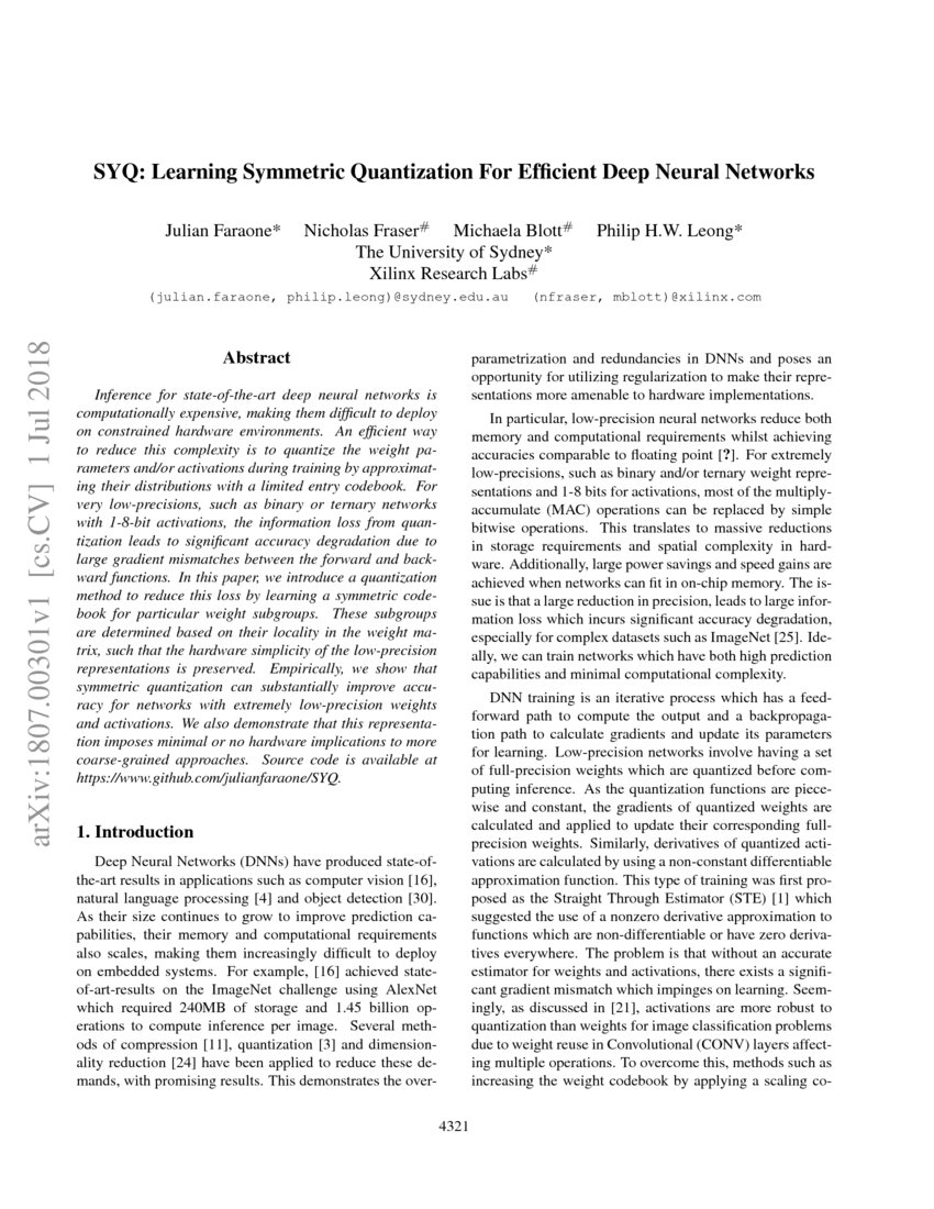 Syq Learning Symmetric Quantization For Efficient Deep Neural Networks Deepai