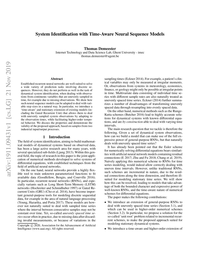 System Identification With Time Aware Neural Sequence Models Deepai
