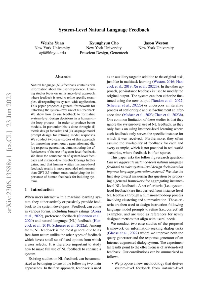 System-Level Natural Language Feedback | DeepAI