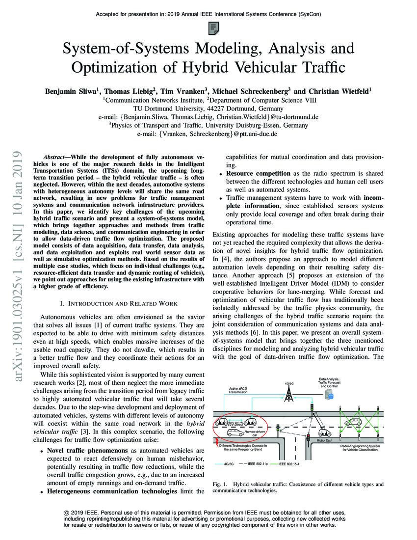 System-of-Systems Modeling, Analysis and Optimization of Hybrid Vehicular Traffic | DeepAI