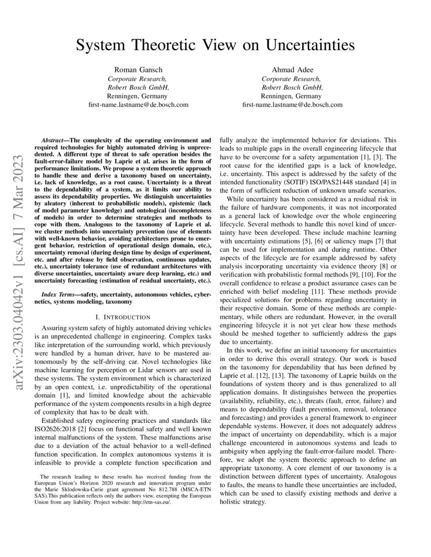 System Theoretic View on Uncertainties | DeepAI System Theoretic View on Uncertainties | DeepAI