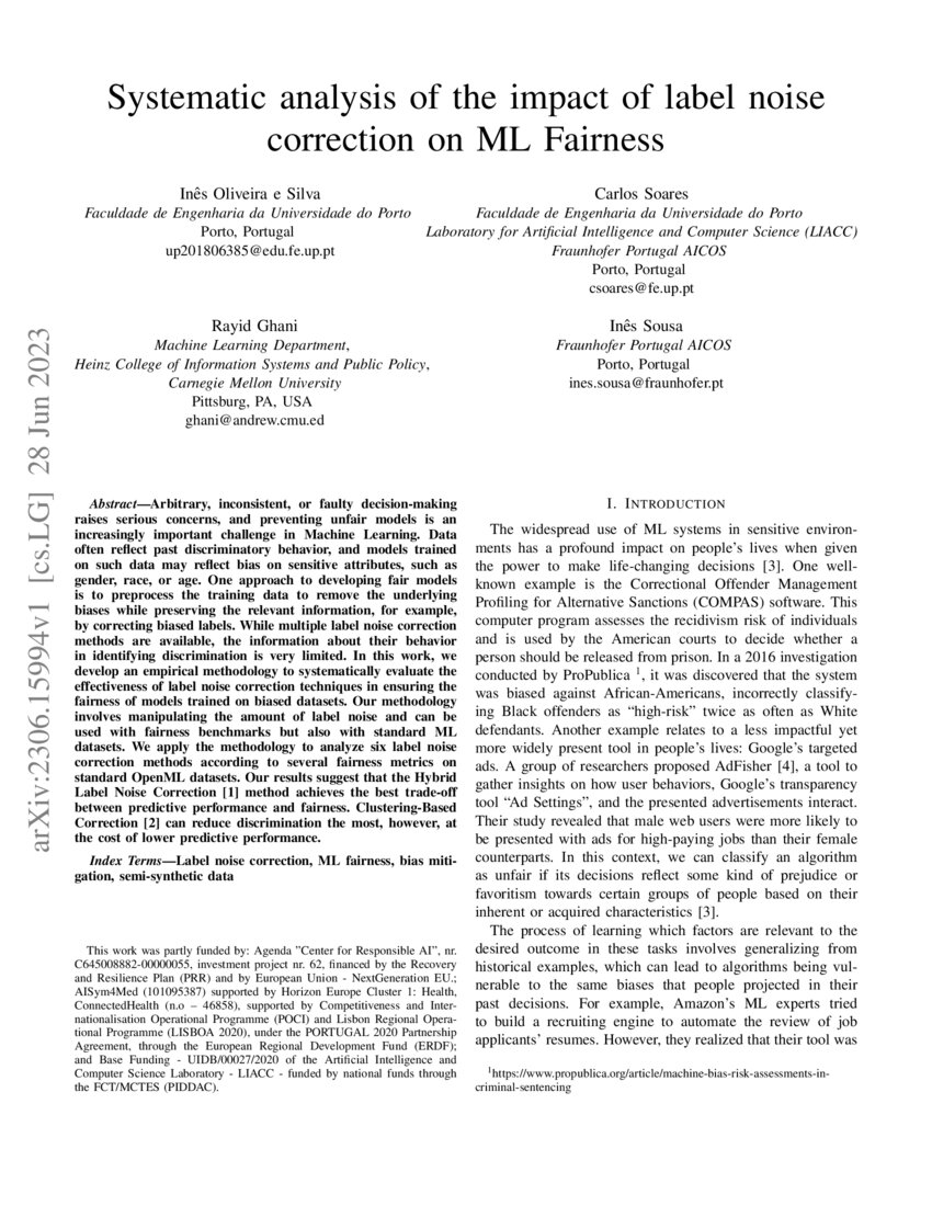 Systematic analysis of the impact of label noise correction on ML Fairness | DeepAI