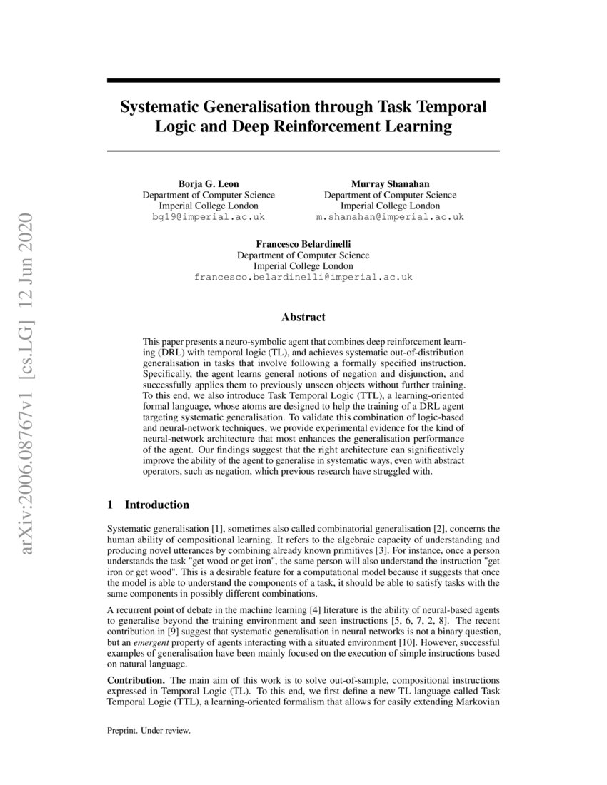 Systematic Generalisation Through Task Temporal Logic And Deep Reinforcement Learning Deepai