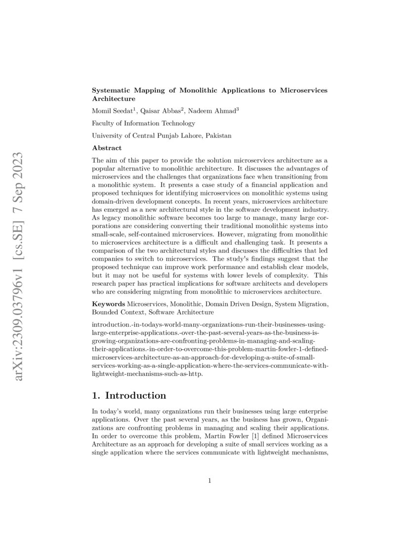Systematic Mapping Of Monolithic Applications To Microservices Architecture Deepai 