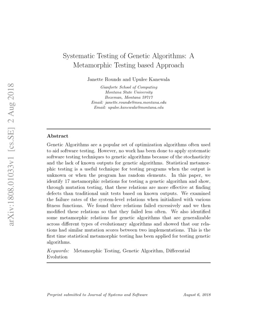 Systematic Testing Of Genetic Algorithms A Metamorphic Testing Based Approach Deepai 