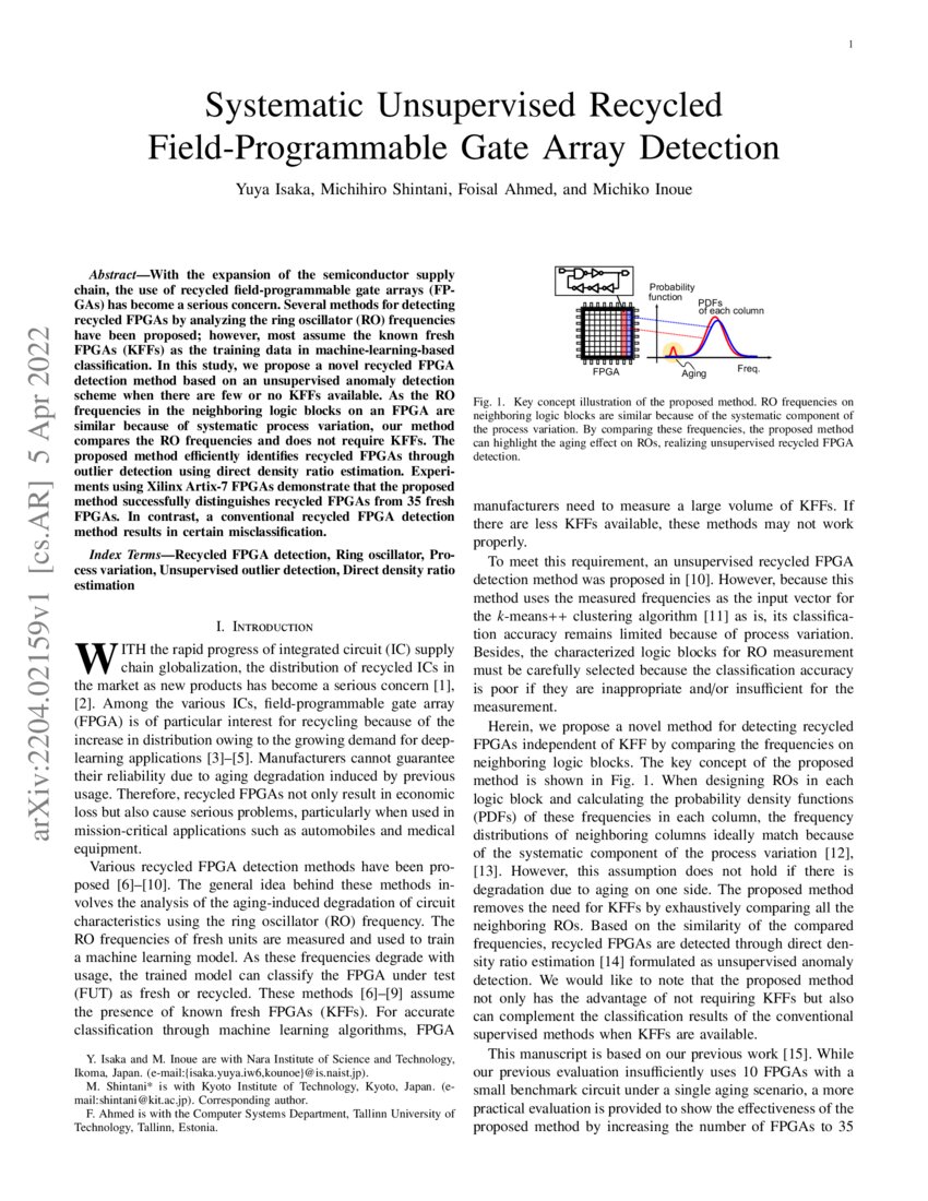Systematic Unsupervised Recycled Field Programmable Gate Array Detection Deepai 8584