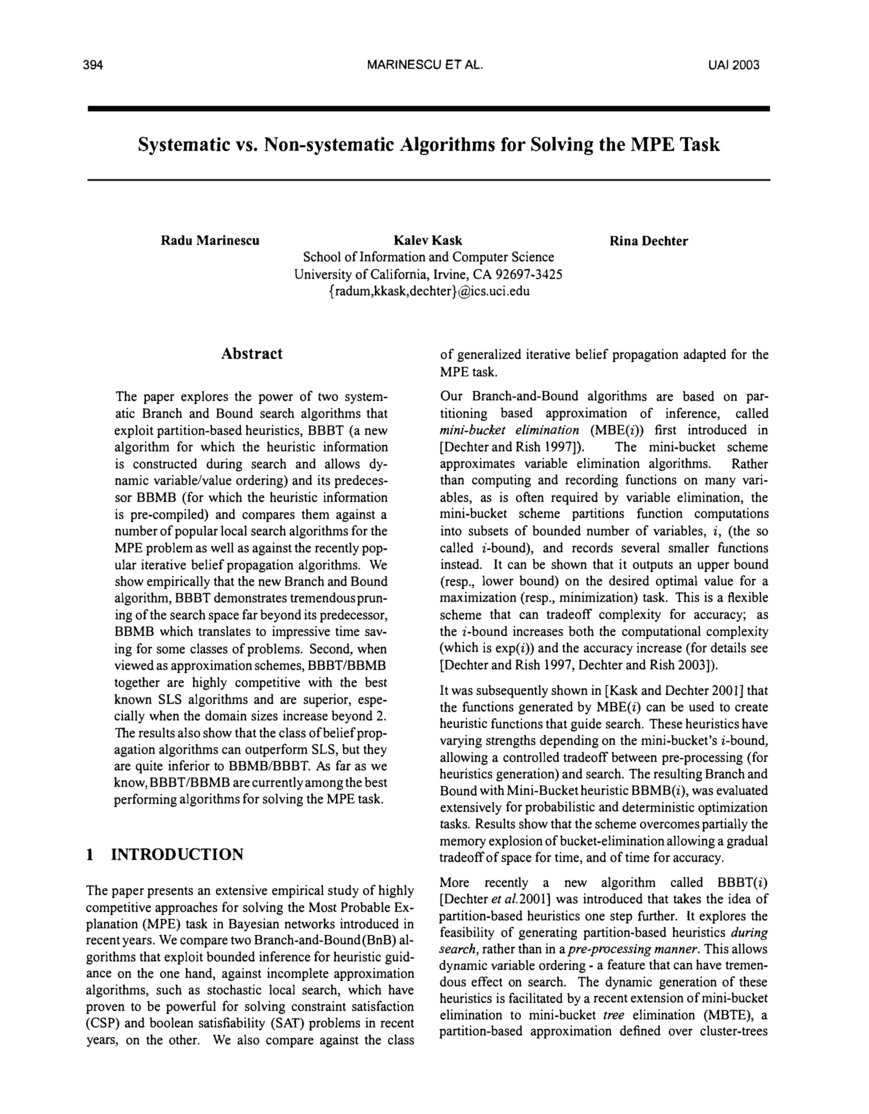 Systematic vs. Non-systematic Algorithms for Solving the MPE Task | DeepAI