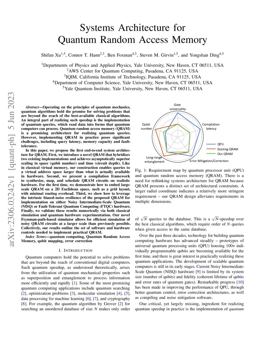 Systems Architecture For Quantum Random Access Memory Deepai 