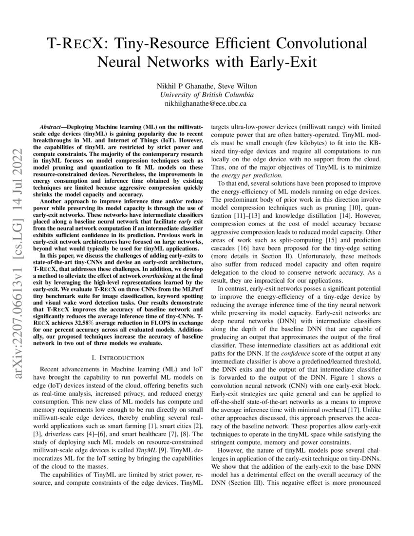 T-RECX: Tiny-Resource Efficient Convolutional Neural Networks with ...