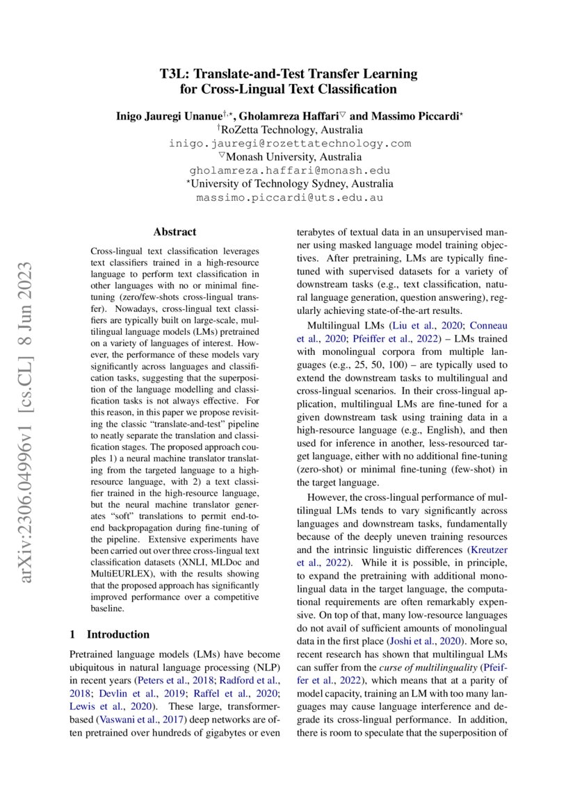 T3L: Translate-and-Test Transfer Learning for Cross-Lingual Text ...