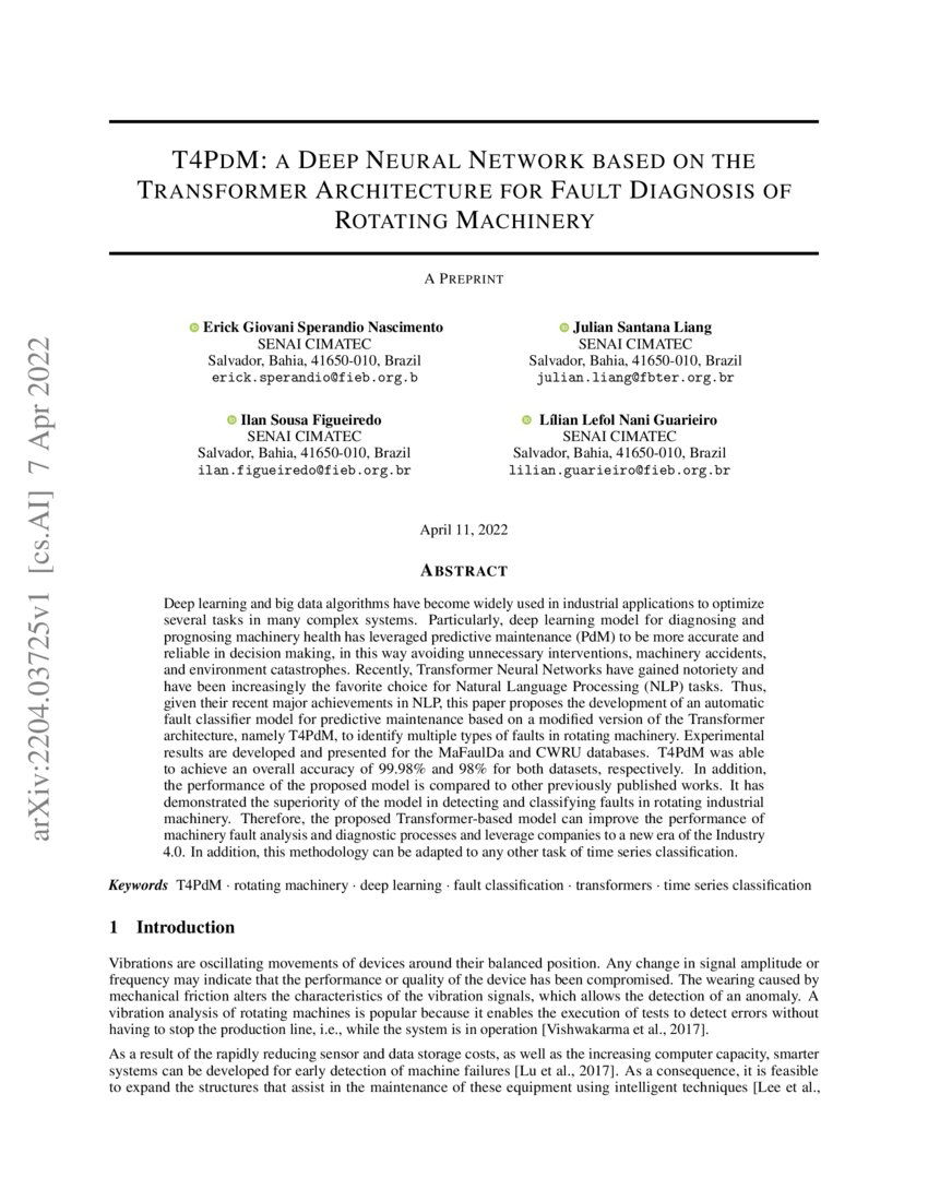 T4PdM: a Deep Neural Network based on the Transformer Architecture for ...