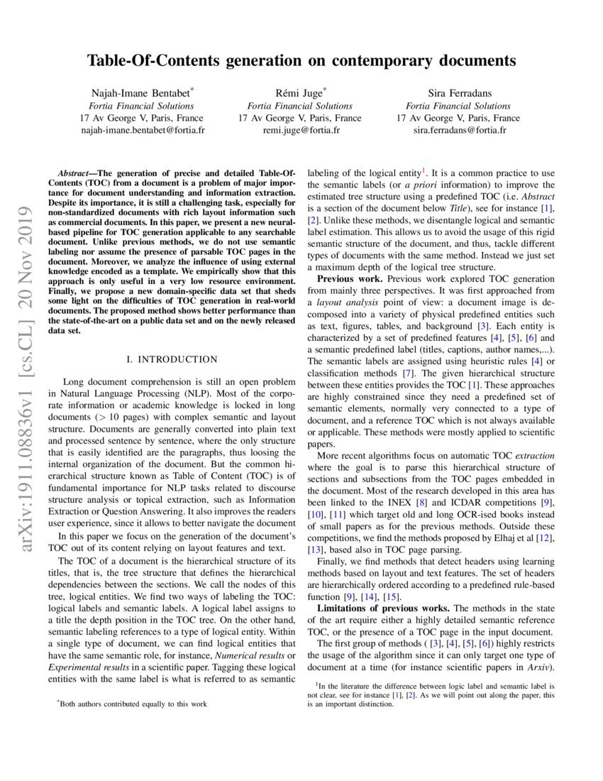 Table-Of-Contents generation on contemporary documents | DeepAI