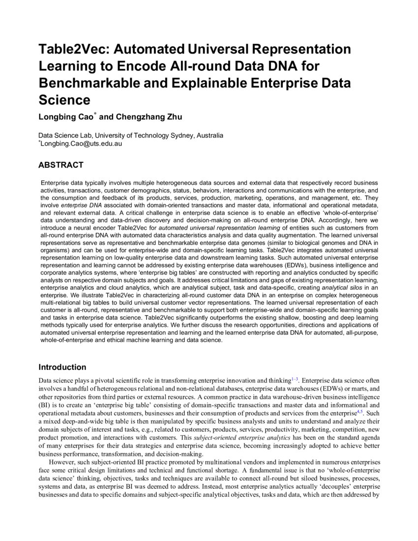 Table2Vec: Automated Universal Representation Learning to Encode All ...