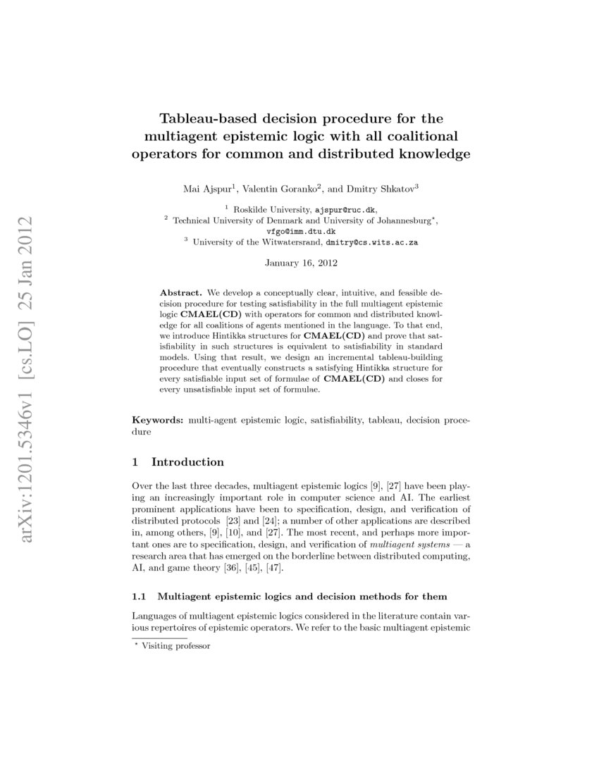 Tableau-based decision procedure for the multi-agent epistemic logic with all coalitional ...