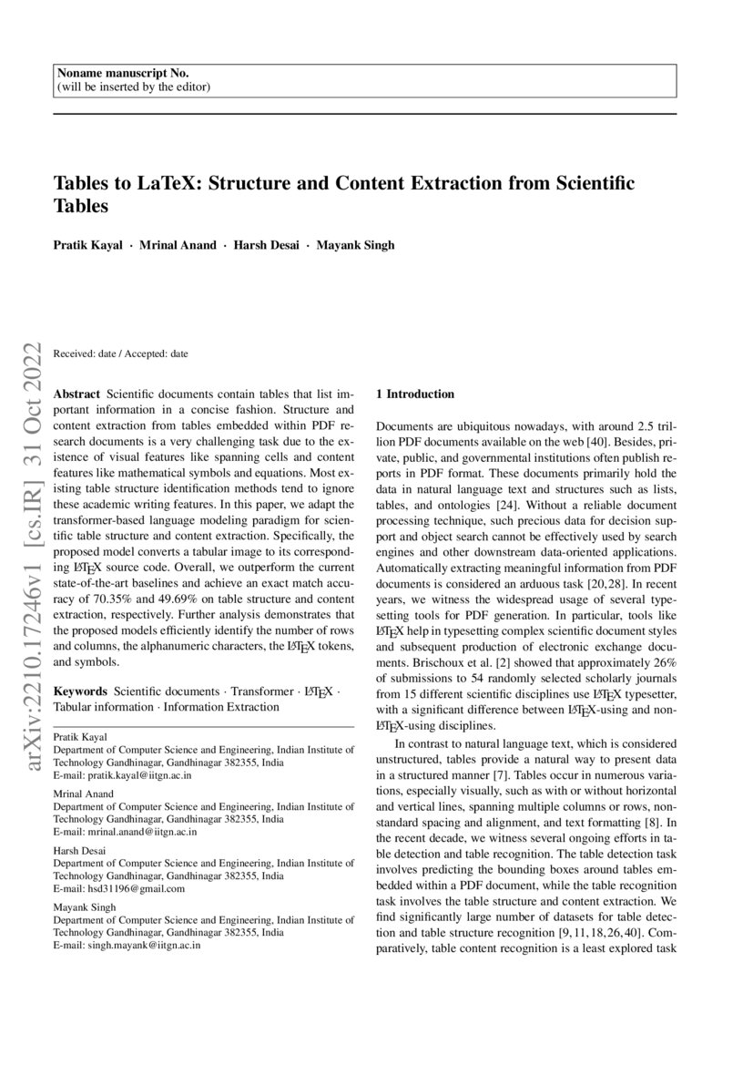 Tables to LaTeX: structure and content extraction from scientific ...