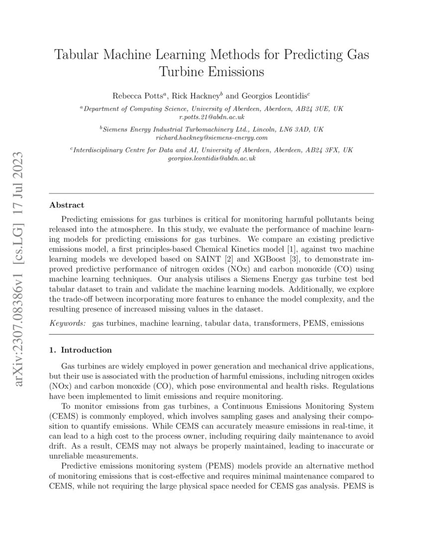 Tabular Machine Learning Methods for Predicting Gas Turbine Emissions ...