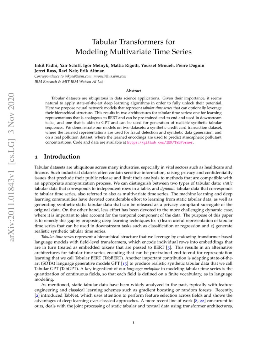 Tabular Transformers for Modeling Multivariate Time Series | DeepAI