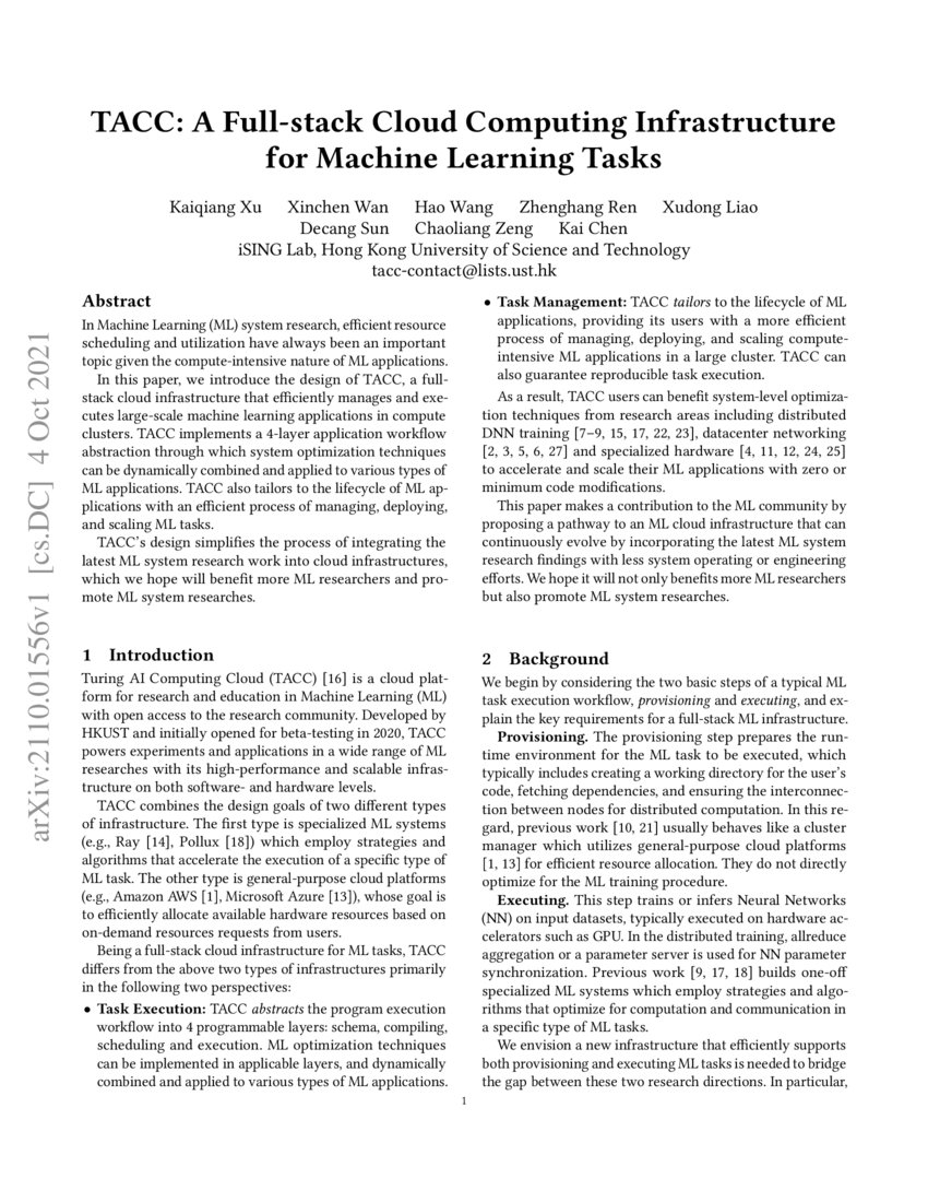 TACC: A Full-stack Cloud Computing Infrastructure for Machine Learning ...