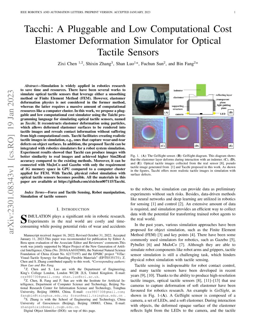 Tacchi: A Pluggable and Low Computational Cost Elastomer Deformation Simulator for Optical ...