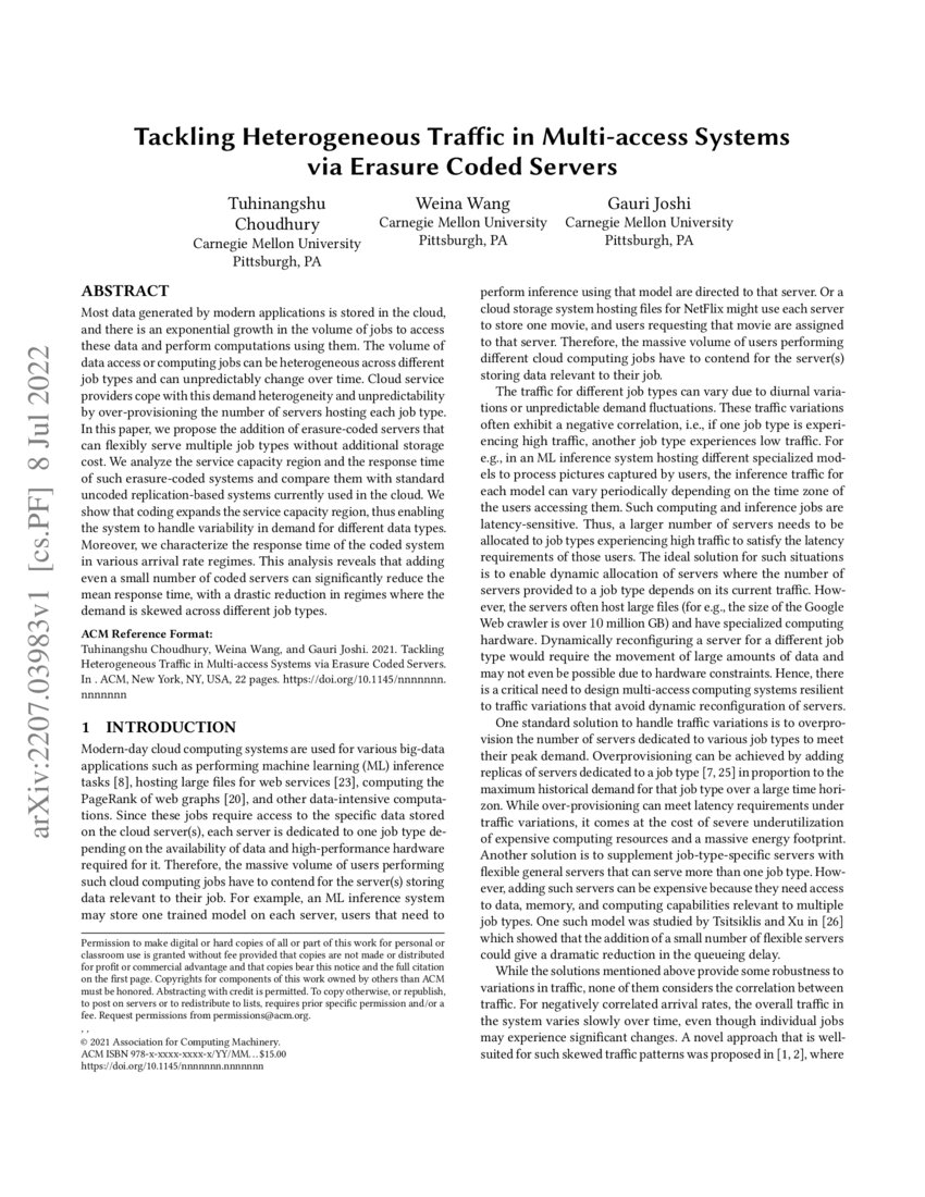 Tackling Heterogeneous Traffic in Multi-access Systems via Erasure Coded Servers | DeepAI