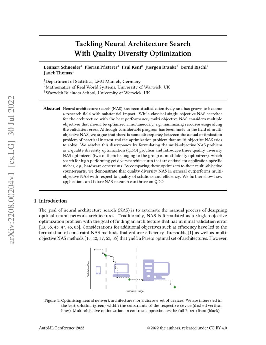 Tackling Neural Architecture Search With Quality Diversity Optimization | DeepAI