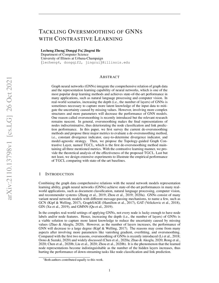 Tackling Oversmoothing of GNNs with Contrastive Learning | DeepAI