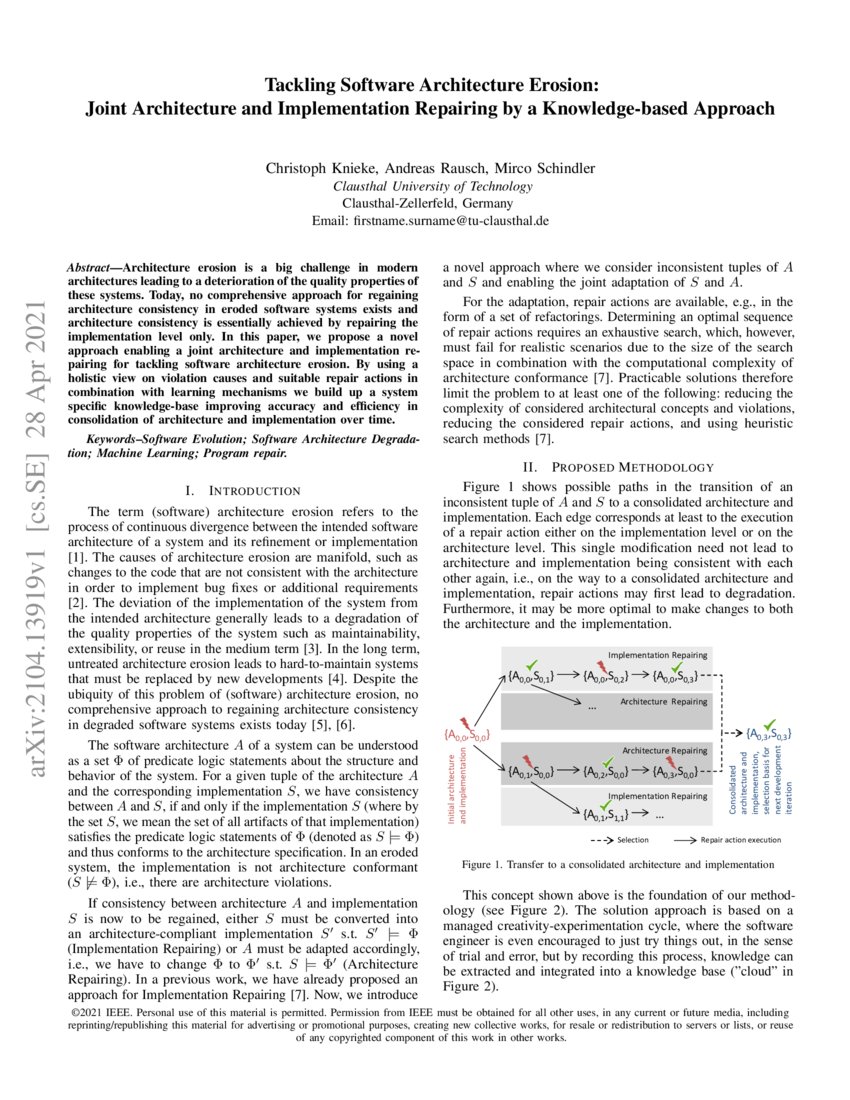 Tackling Software Architecture Erosion: Joint Architecture and Implementation Repairing by a ...