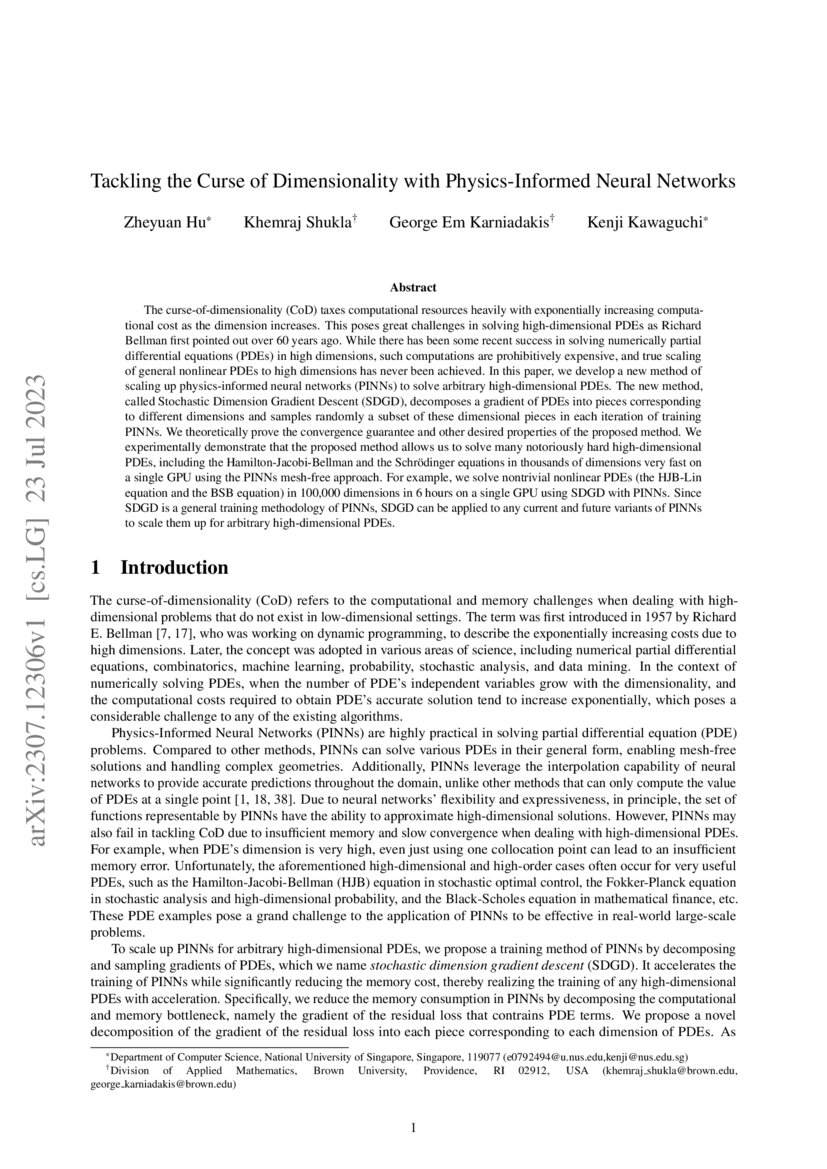 Tackling the Curse of Dimensionality with Physics-Informed Neural Networks | DeepAI