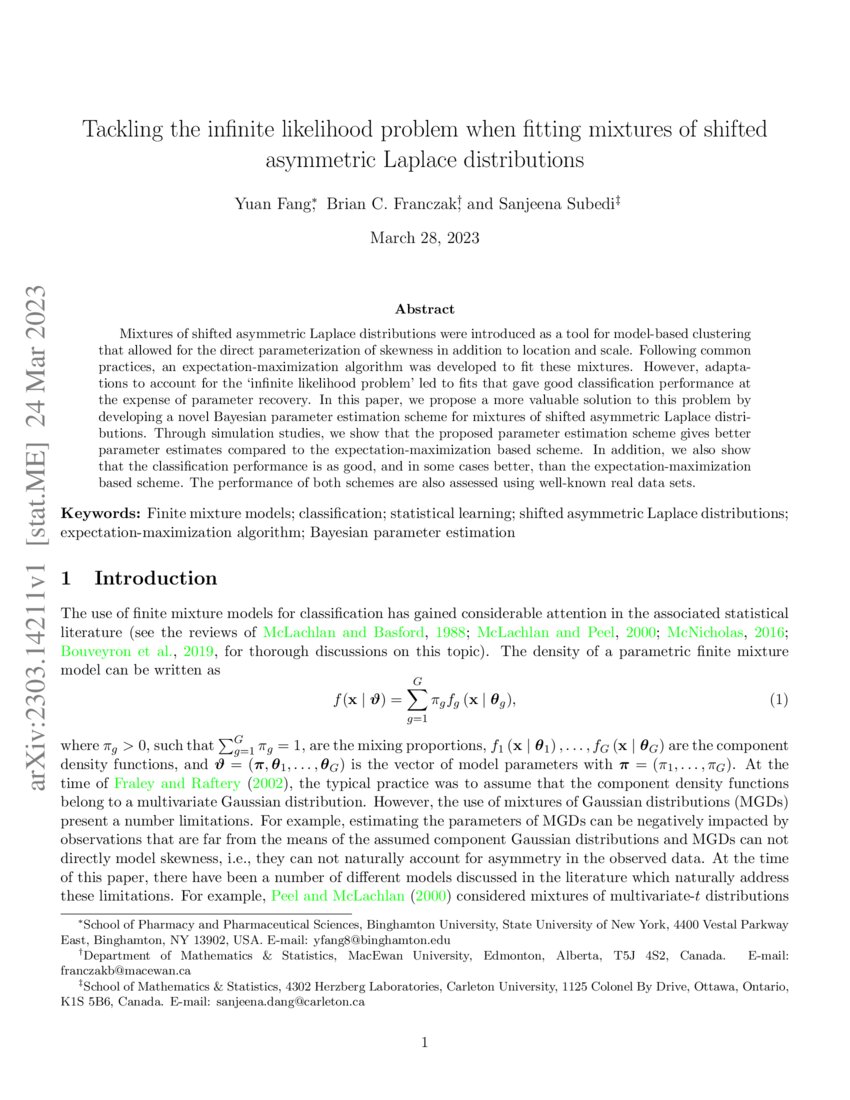 Tackling the infinite likelihood problem when fitting mixtures of shifted asymmetric Laplace ...
