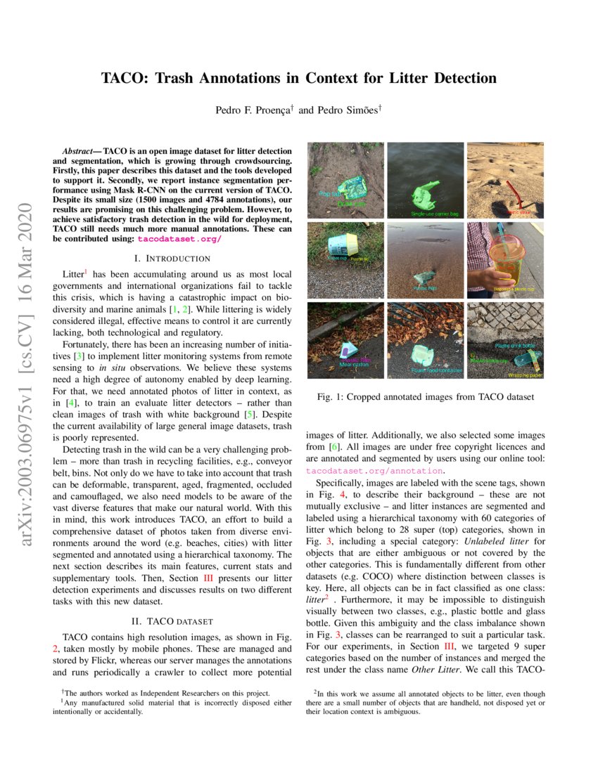 Taco Trash Annotations In Context For Litter Detection Deepai