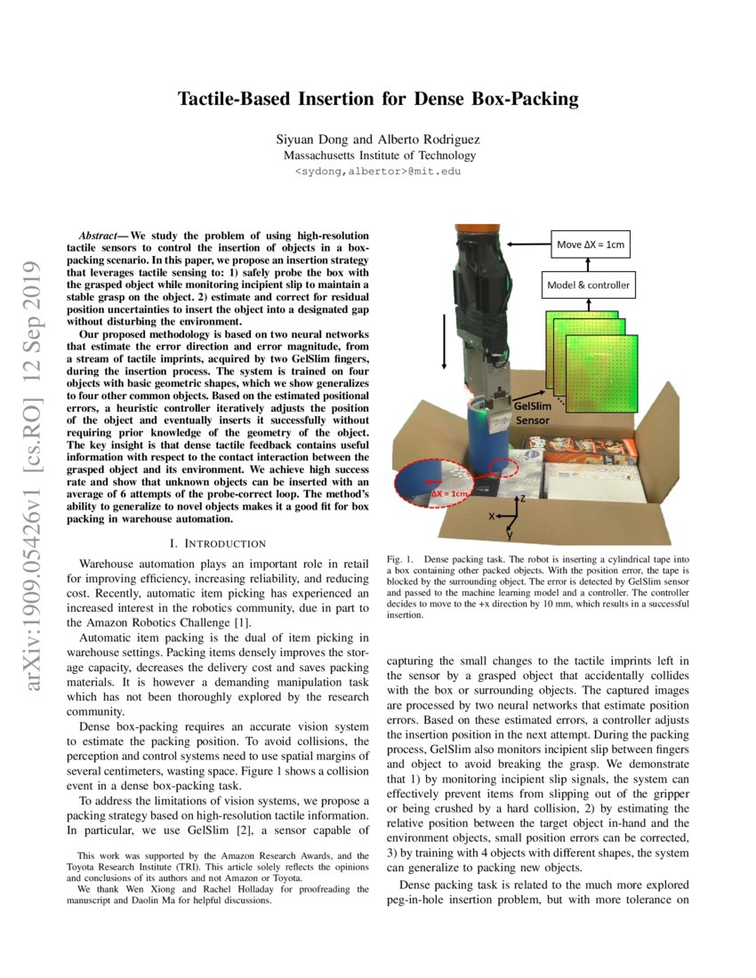 Tactile-Based Insertion for Dense Box-Packing | DeepAI
