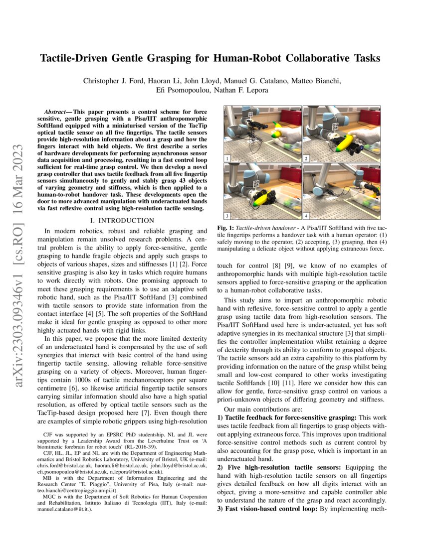 Tactile Driven Gentle Grasping For Human Robot Collaborative Tasks Deepai