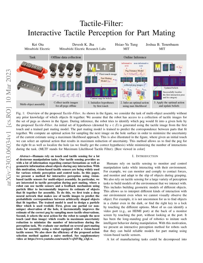 Tactile Filter Interactive Tactile Perception For Part Mating Deepai