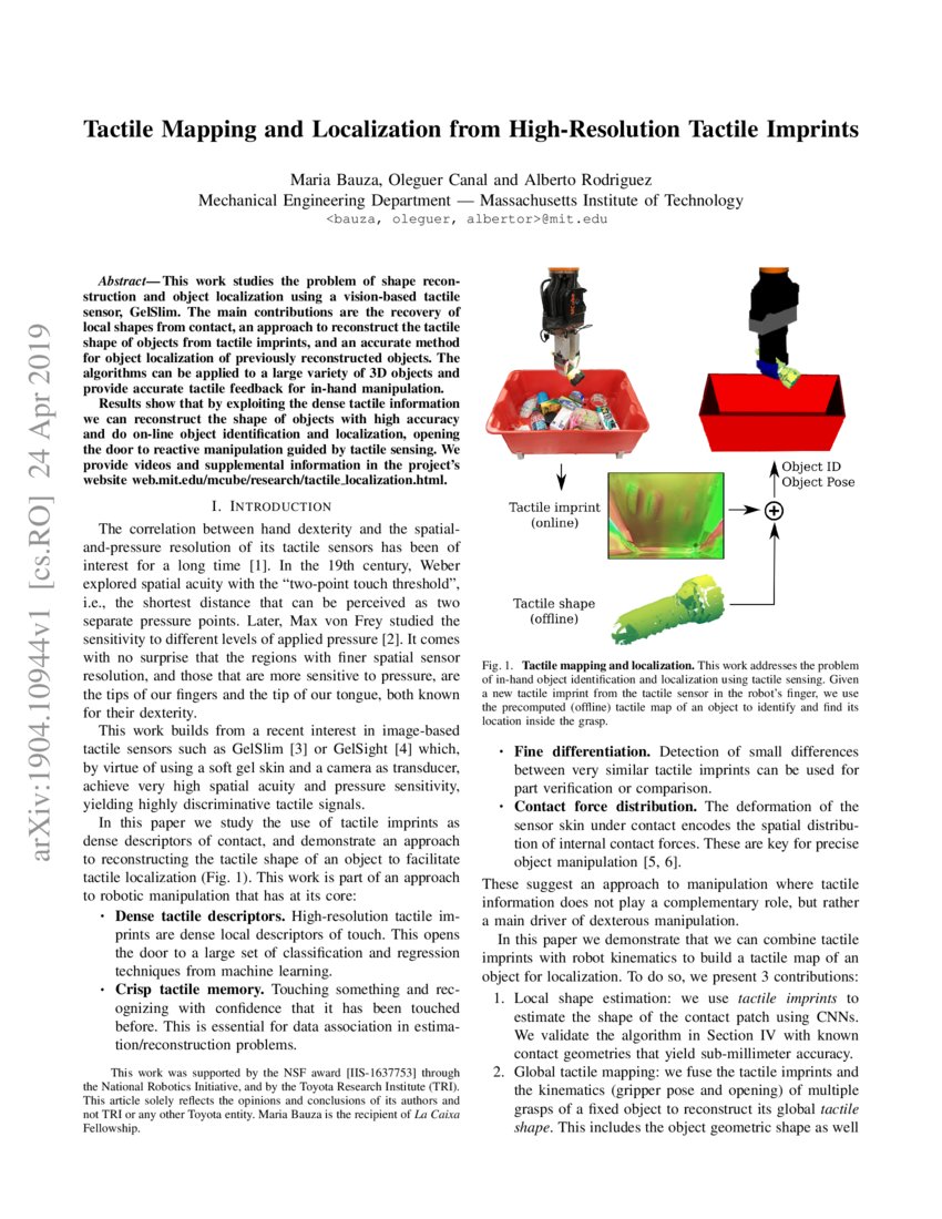 Tactile Mapping And Localization From High Resolution Tactile Imprints Deepai
