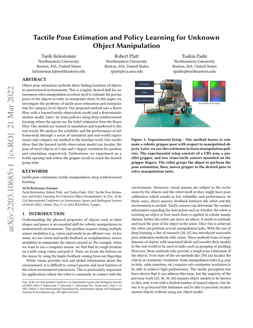 Tactile Pose Estimation And Policy Learning For Unknown Object Manipulation Deepai