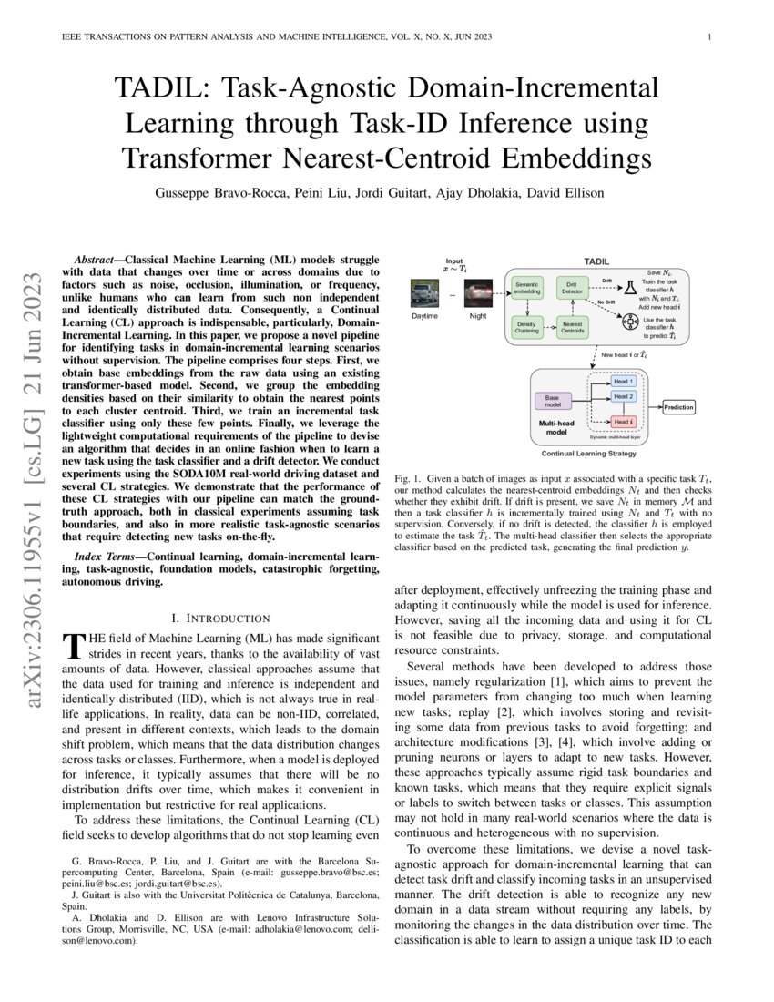 Tadil Task Agnostic Domain Incremental Learning Through Task Id Inference Using Transformer