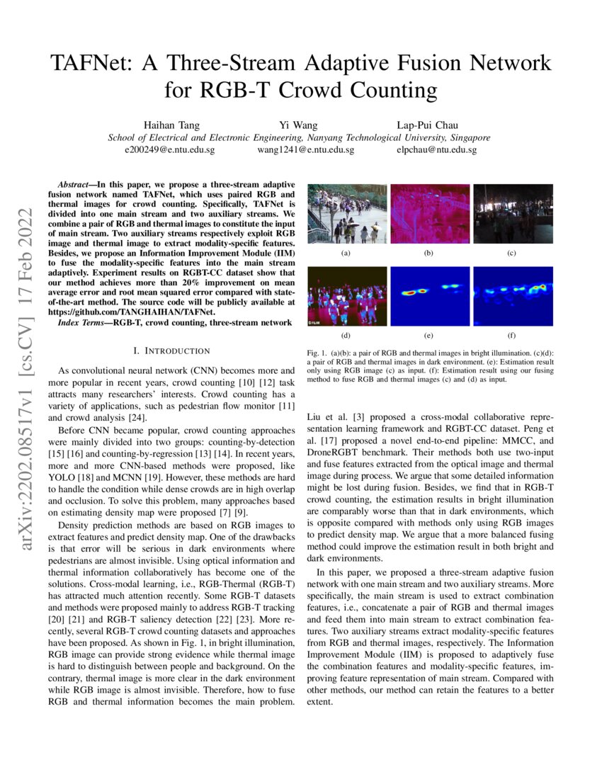 Tafnet A Three Stream Adaptive Fusion Network For Rgb T Crowd Counting Deepai