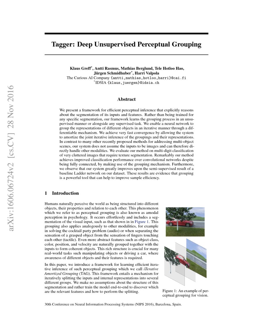 Tagger: Deep Unsupervised Perceptual Grouping | DeepAI