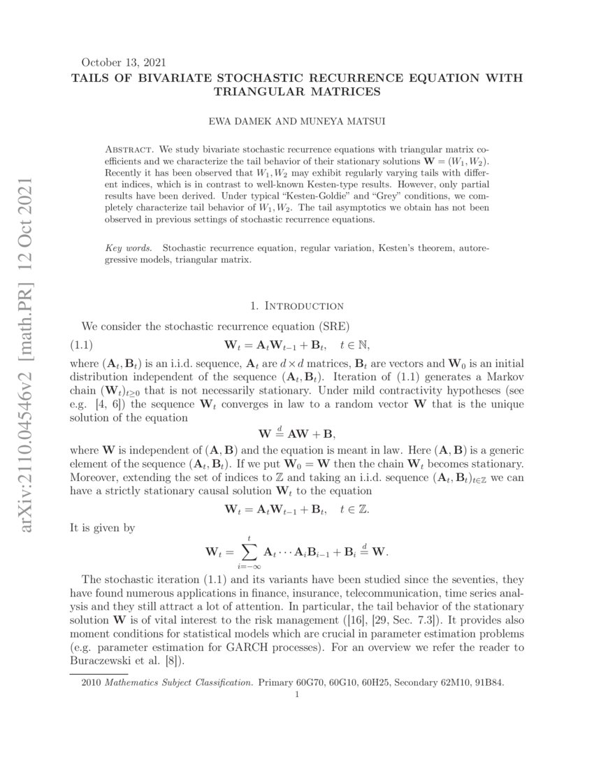 Tails Of Bivariate Stochastic Recurrence Equation With Triangular