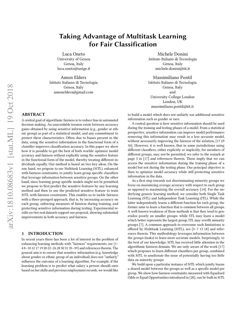 Taking Advantage of Multitask Learning for Fair Classification | DeepAI