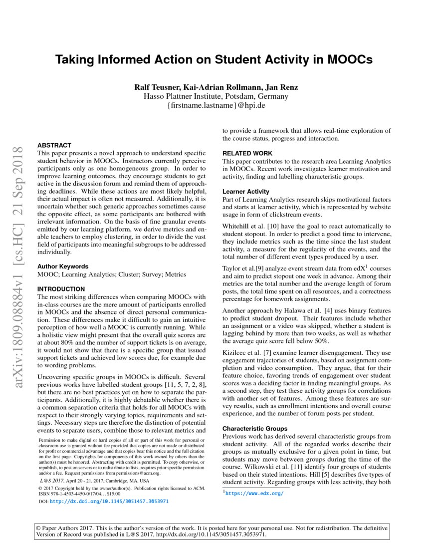 Taking Informed Action on Student Activity in MOOCs | DeepAI