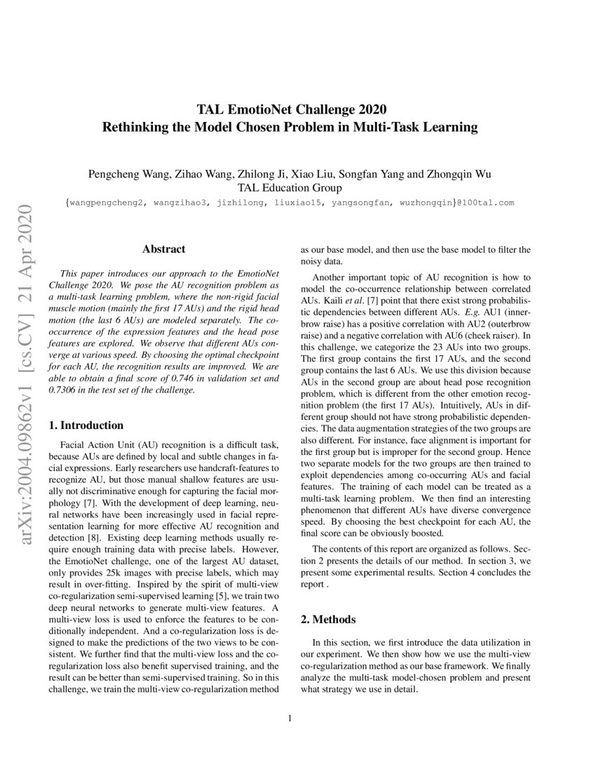 TAL EmotioNet Challenge 2020 Rethinking the Model Chosen Problem in ...