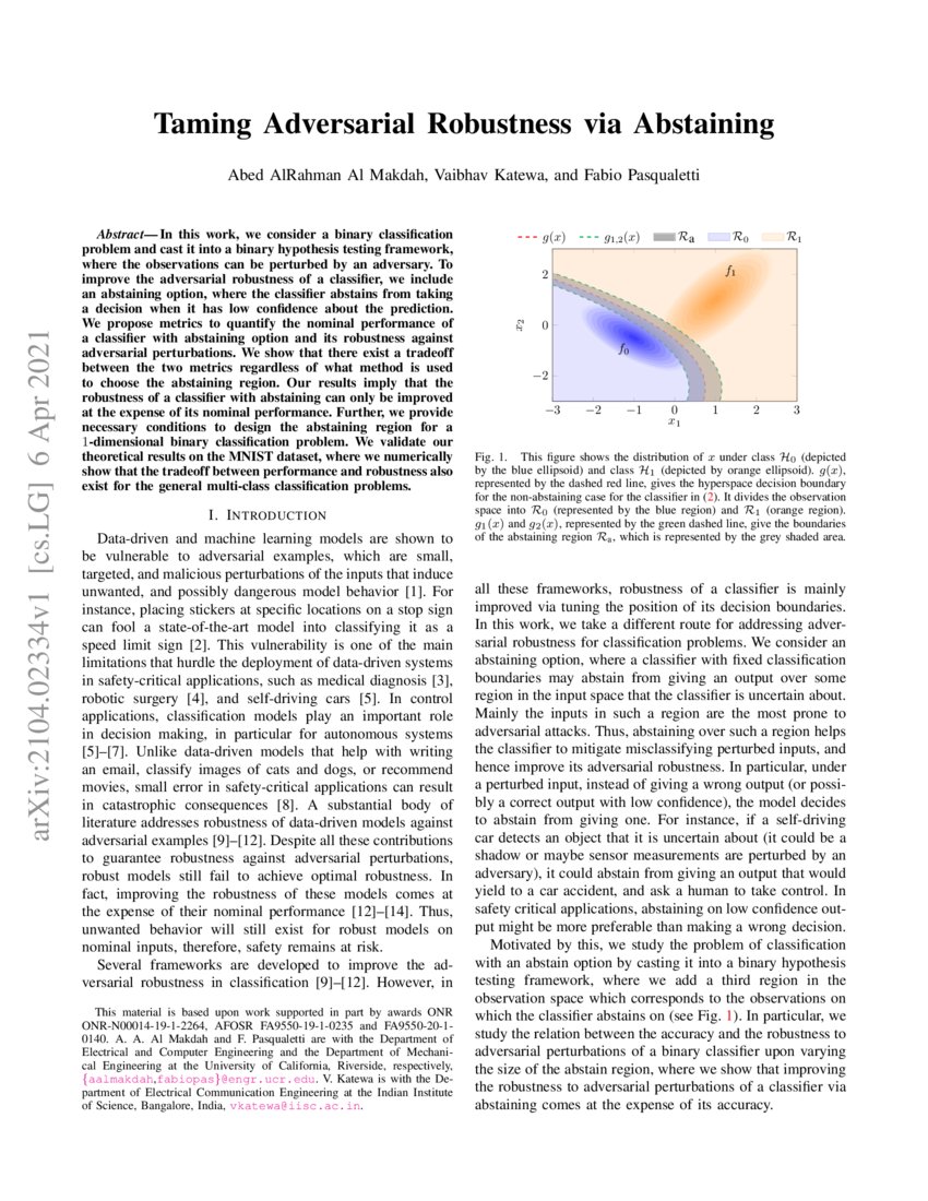 Taming Adversarial Robustness via Abstaining | DeepAI