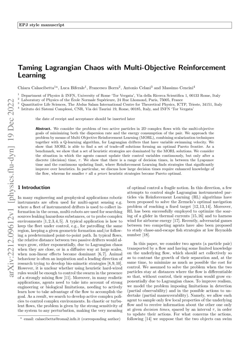 Taming Lagrangian Chaos with Multi-Objective Reinforcement Learning ... Taming Lagrangian Chaos with Multi-Objective Reinforcement Learning ...