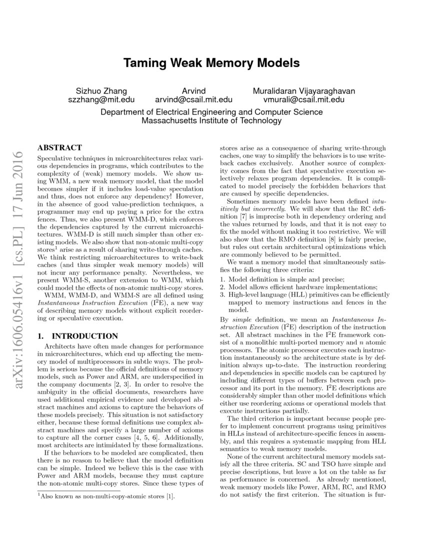 Taming Weak Memory Models Deepai
