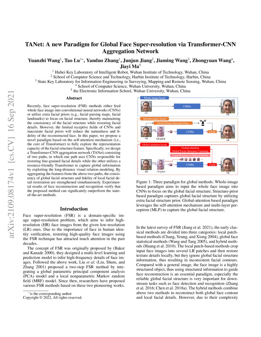 Tanet A New Paradigm For Global Face Super Resolution Via Transformer