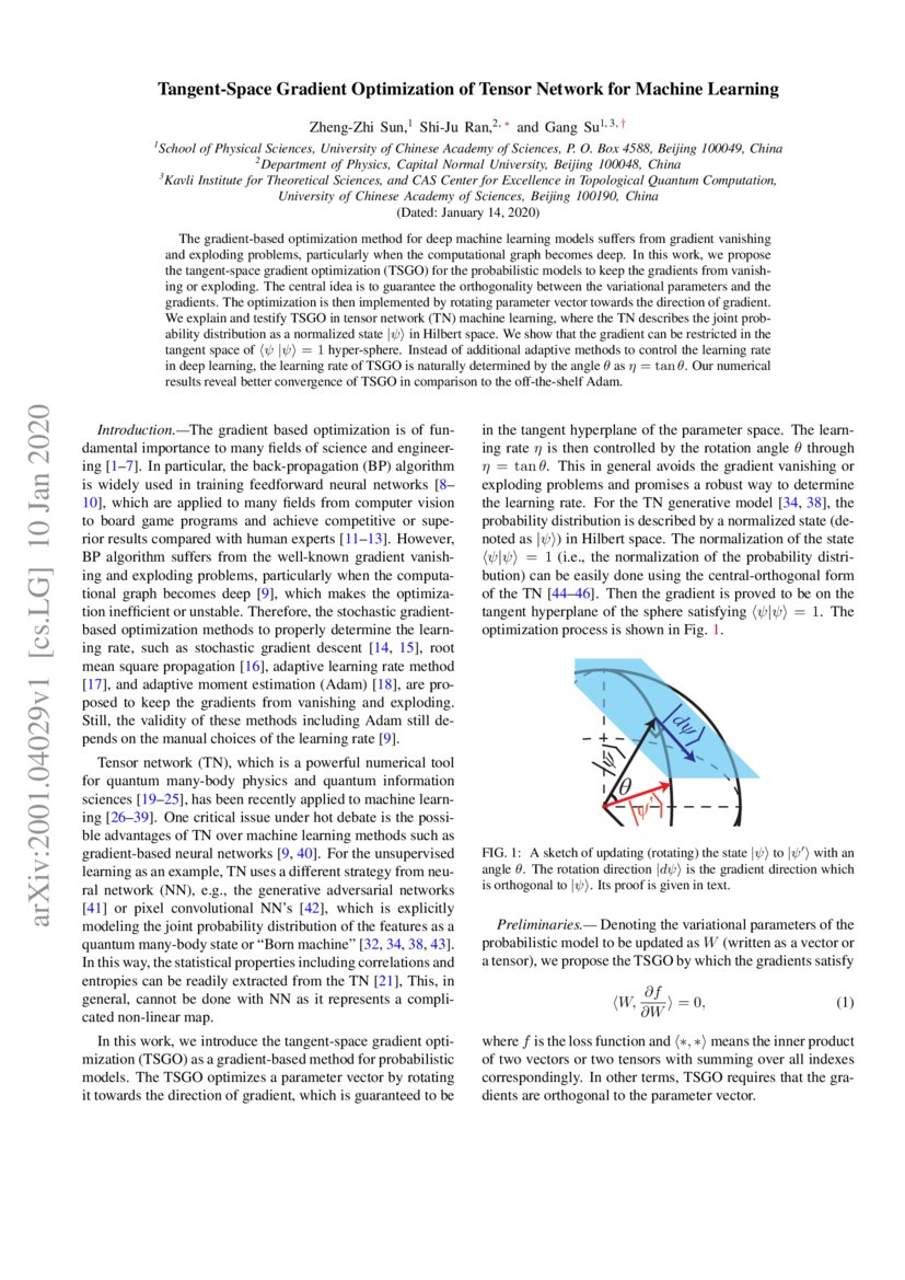 Tangent-Space Gradient Optimization of Tensor Network for Machine ...