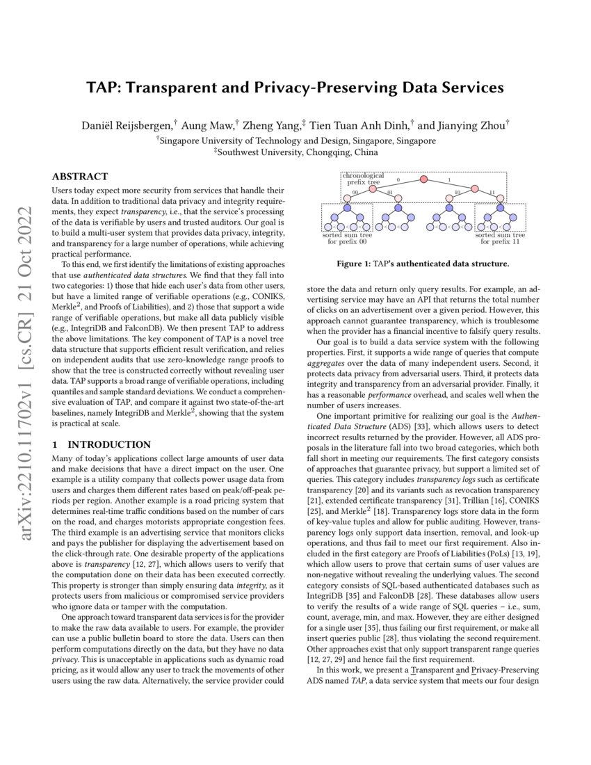 TAP: Transparent and Privacy-Preserving Data Services | DeepAI