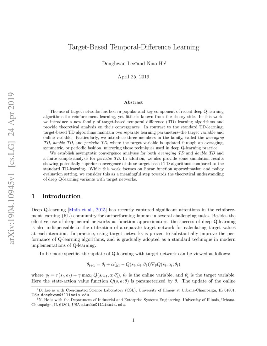 Target-Based Temporal Difference Learning | DeepAI